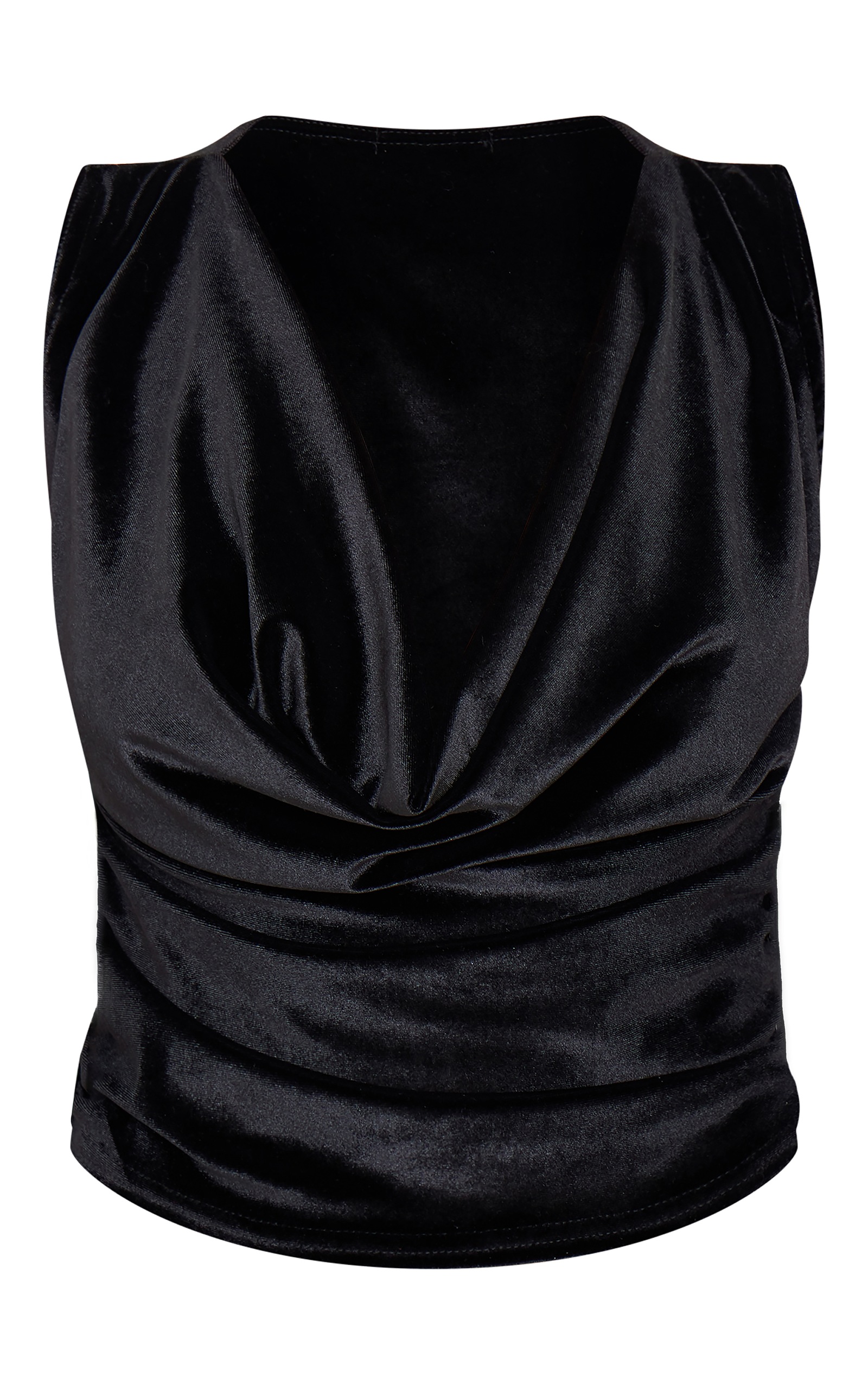 Black Velvet Cowl Neck Sleeveless Long Top | Tops | PLT