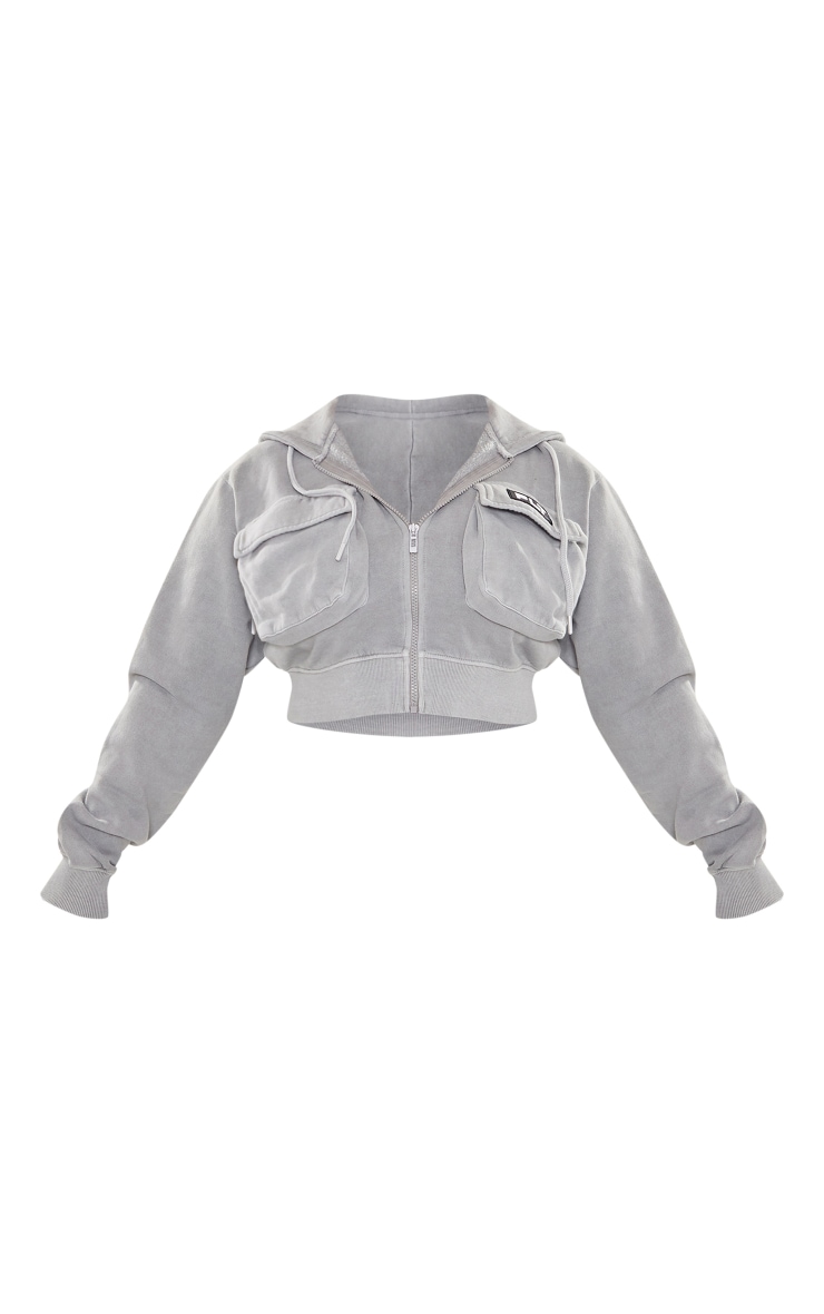 PLT Shape Grey Marl Washed Cargo Cropped Hoodie | Shape | PLT
