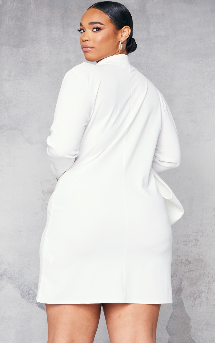 Plus Cream Bow Detail Blazer Dress | PrettyLittleThing USA