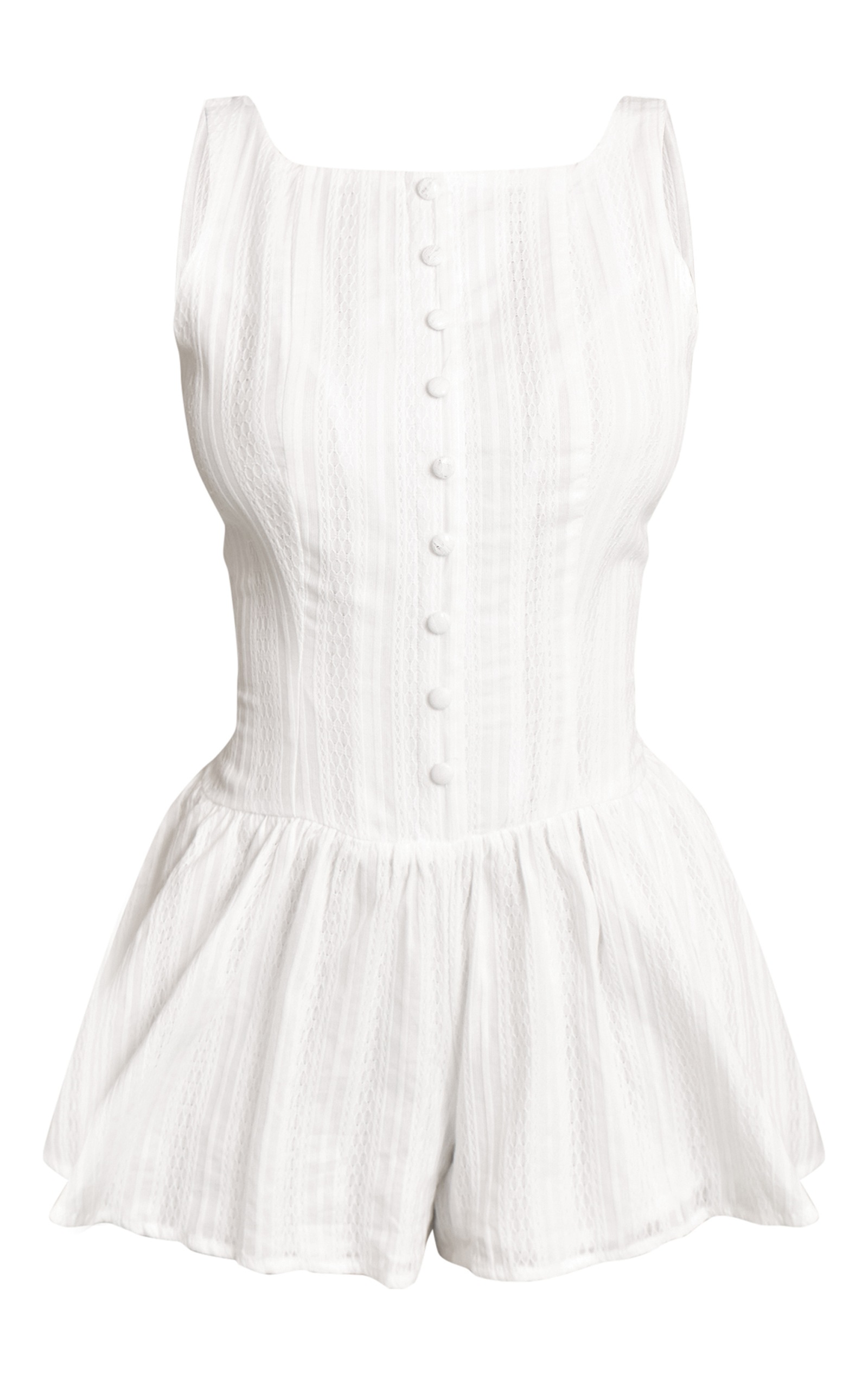 White Button Down Cotton Drop Waist Skort Romper | Dresses | PLT USA