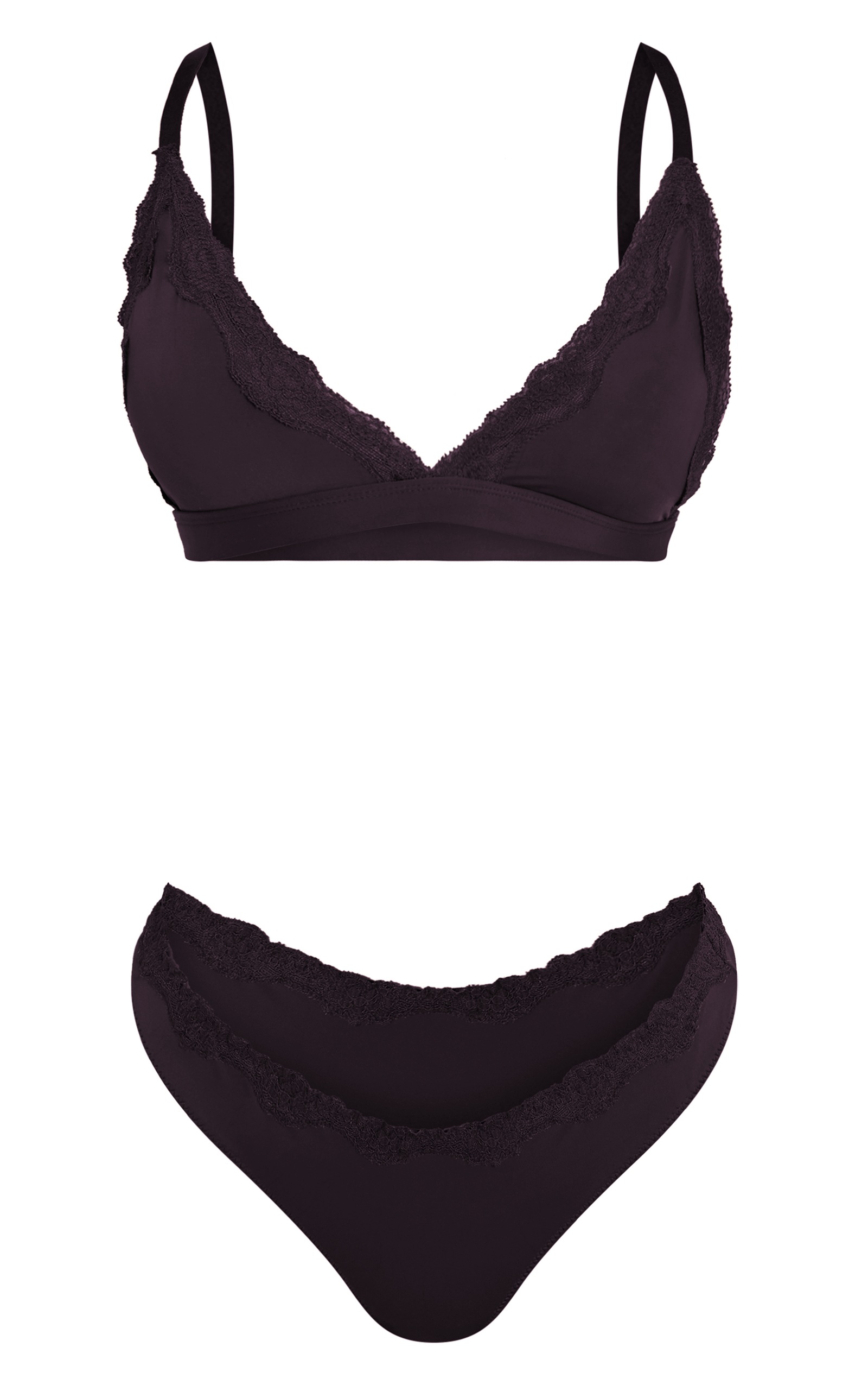 Chocolate Jersey Lace Trim Triangle Lingerie Set | Lingerie & Nightwear ...