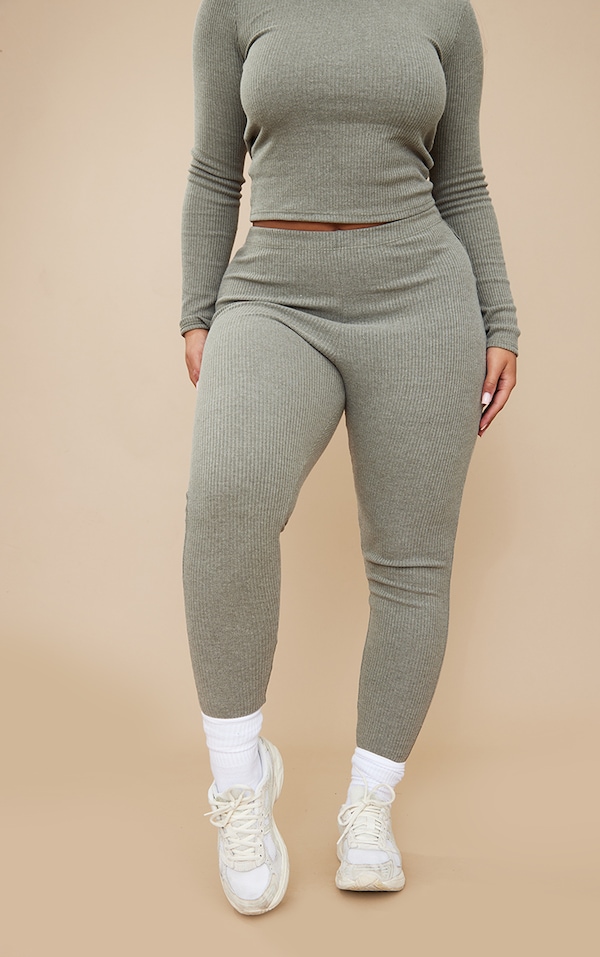 Shape Khaki Marl Rib Leggings | Shape | PrettyLittleThing AUS