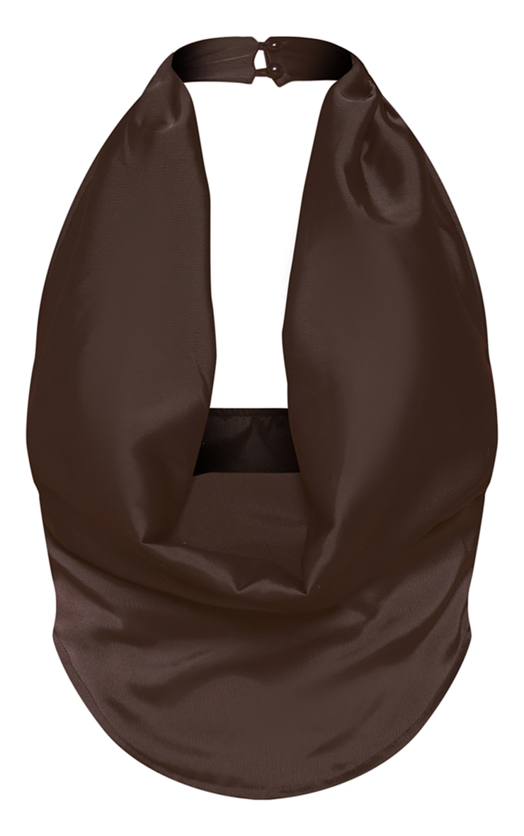 Black Satin Plunge Cowl Halterneck Top | PrettyLittleThing