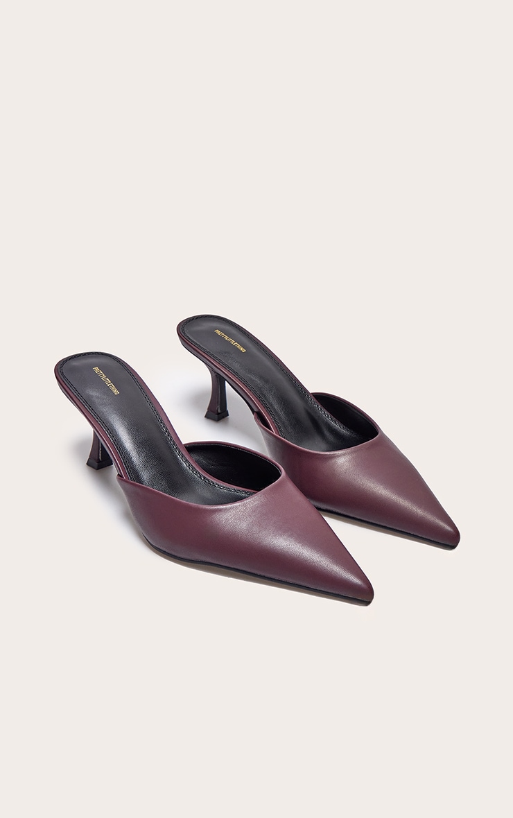 Burgundy PU Point Toe Mid Heeled Mules | Footwear | PLT