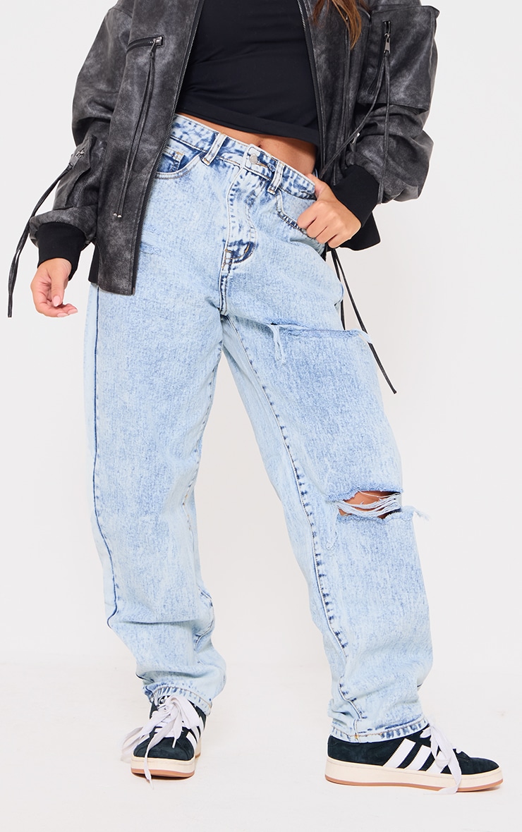 PLT Acid Blue Wash Open Knee Boyfriend Jeans | Denim ...