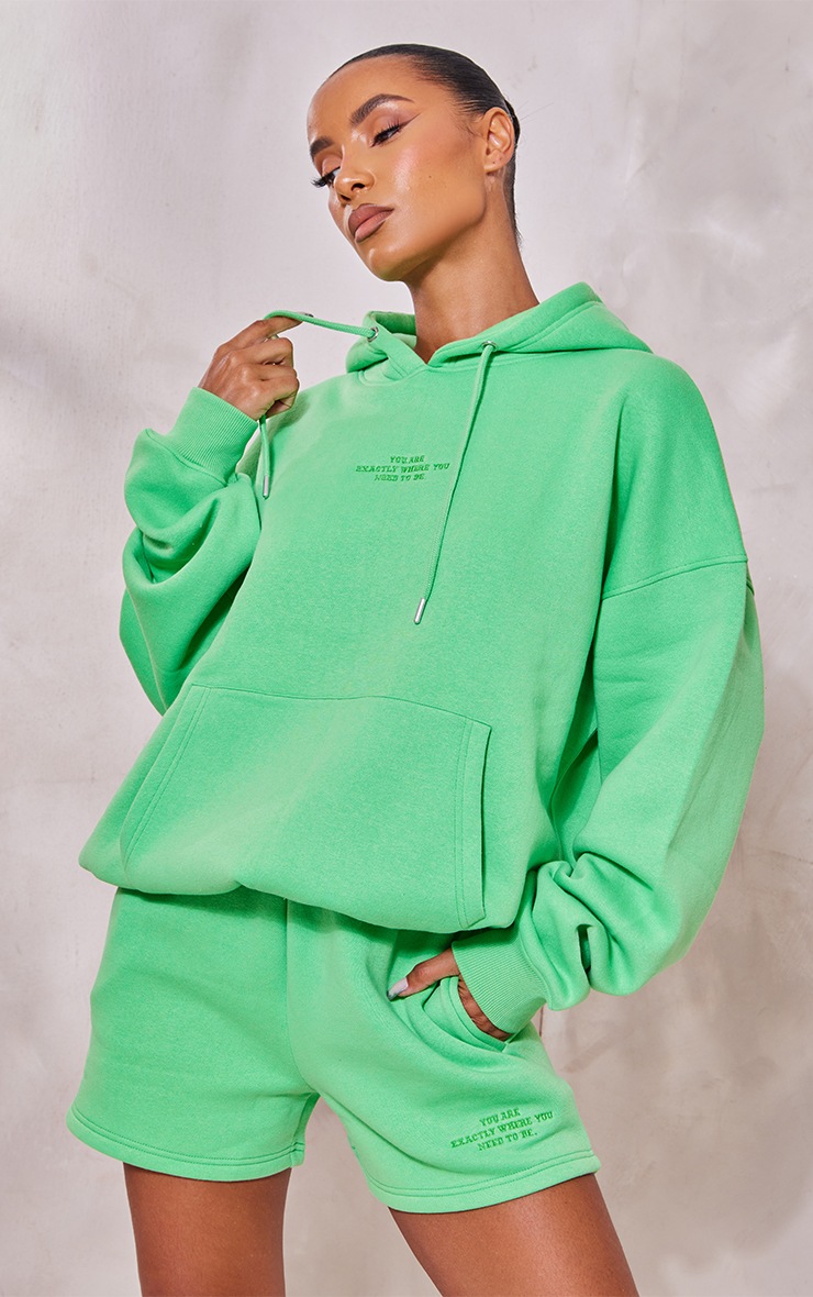 Apple Green Graphic Sweat Shorts | Athleisure | PrettyLittleThing USA