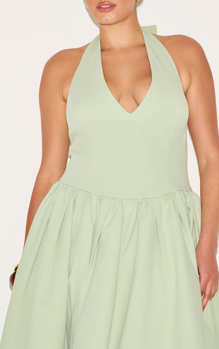 Plus Sage Green Halterneck Tie Detail Midaxi Dress | Plus Size | PLT