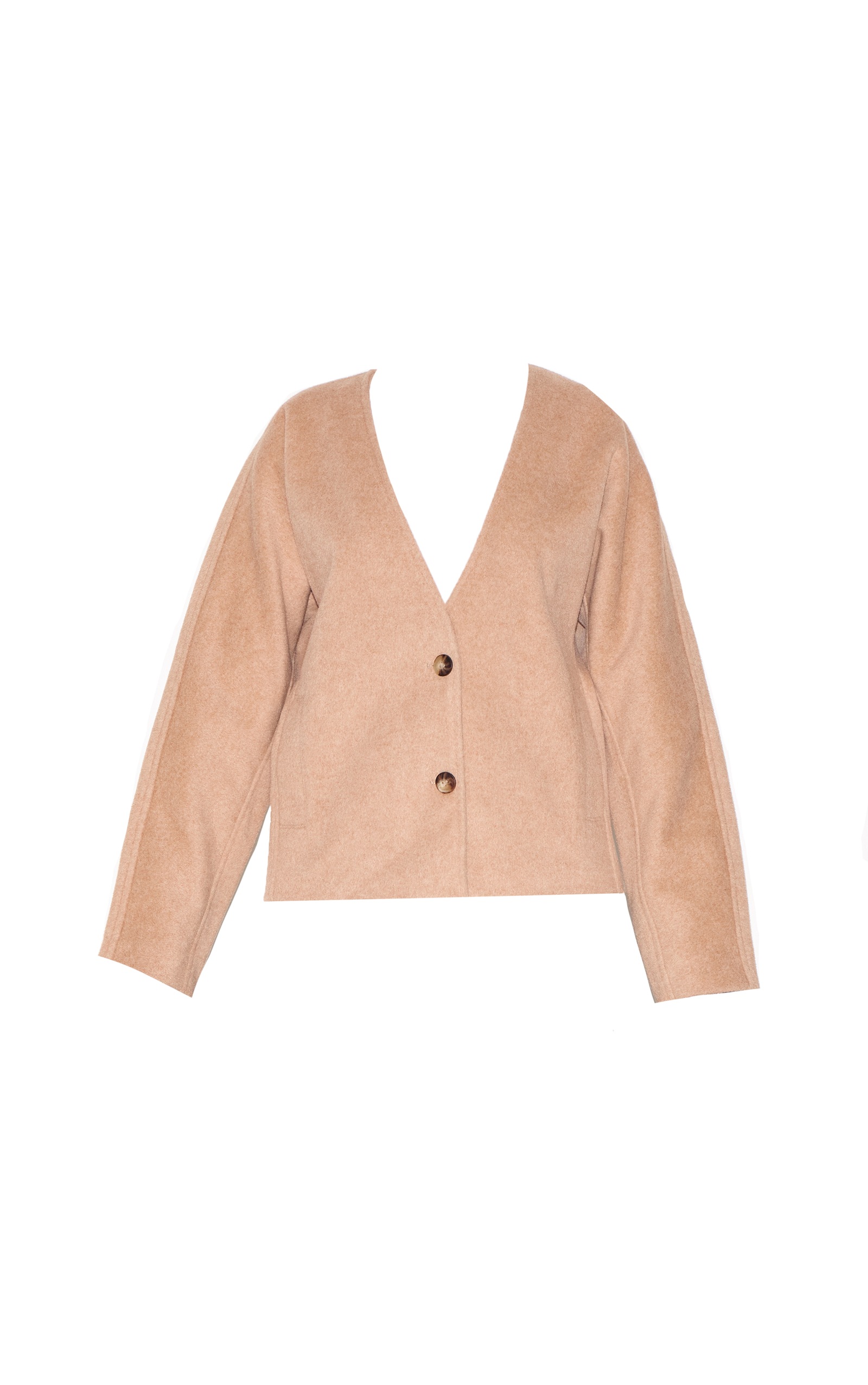 Mocha Wool Look Button Up V Neck Jacket | Outerwear | PrettyLittleThing USA