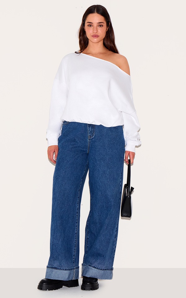 Shape White Sweat Raw Edge Slouch Sweatshirt | Shape | PrettyLittleThing