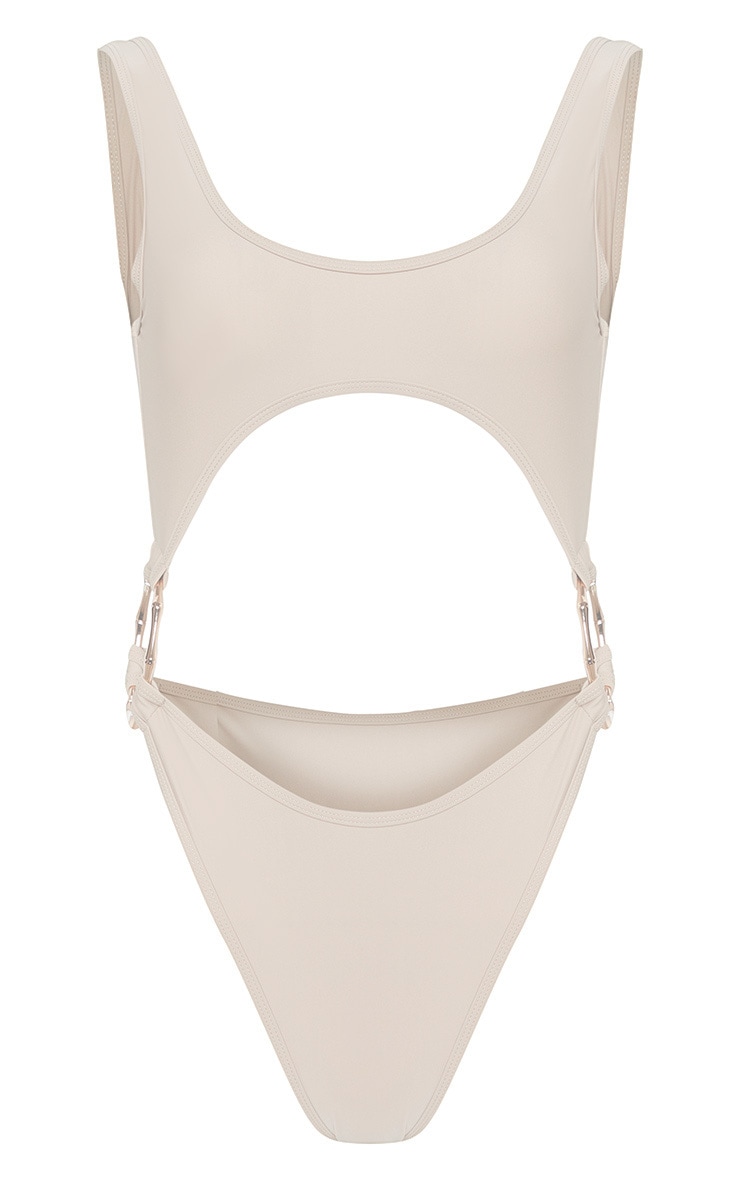 Stone Bamboo Ring Cut Out Swimsuit | Swimwear | PrettyLittleThing QA