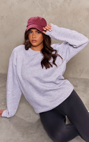 Ash Grey Oversized Cropped Crewneck Sweatshirt | PrettyLittleThing USA