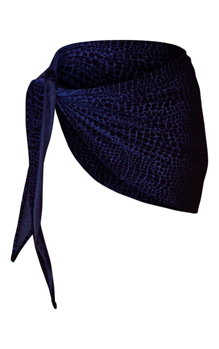 Navy Devore Tie Side Sarong | Swimwear | PrettyLittleThing USA