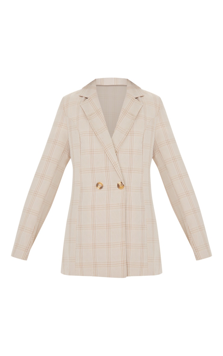 Stone Checked Blazer | Coats & Jackets | PrettyLittleThing USA