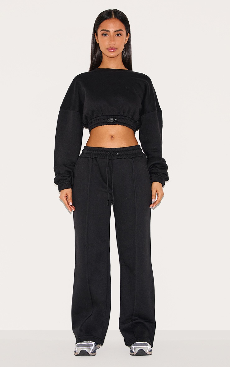 Petite Black Wide Leg Seam Detailed Sweatpants | Petite ...