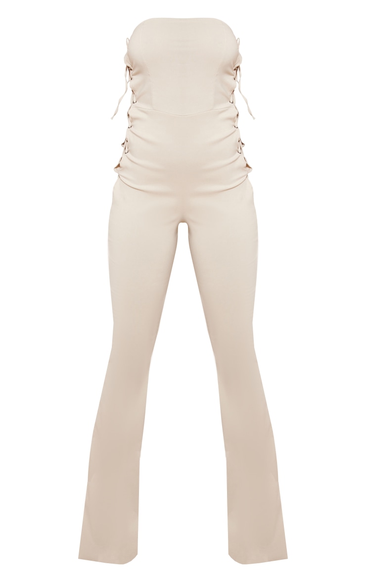 Stone Stretch Woven Lace Up Sides Bandeau Jumpsuit | PrettyLittleThing