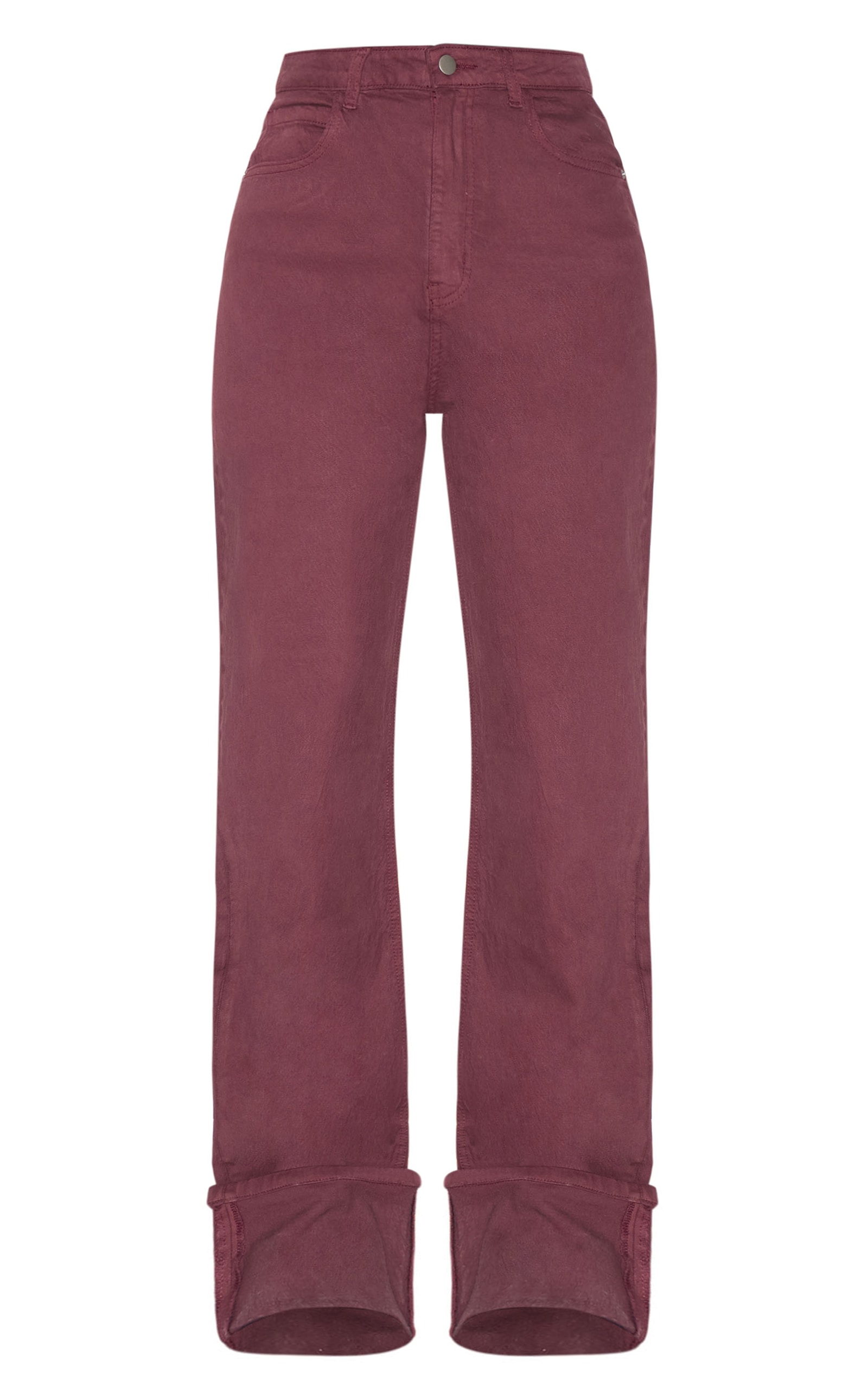 Tall Burgundy Mid Rise Turn Up Hem Jeans | Tall | PrettyLittleThing USA
