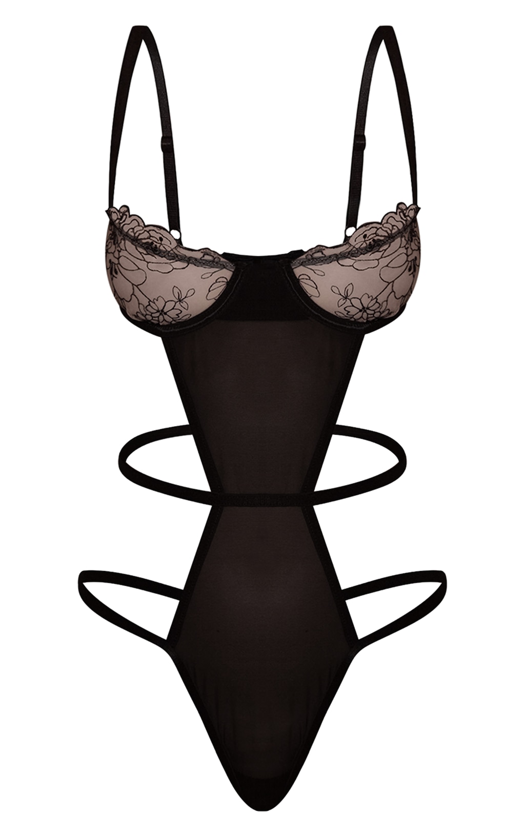 Black Sheer Floral Lace Detail Bodysuit | Lingerie & Nightwear | PLT IRE