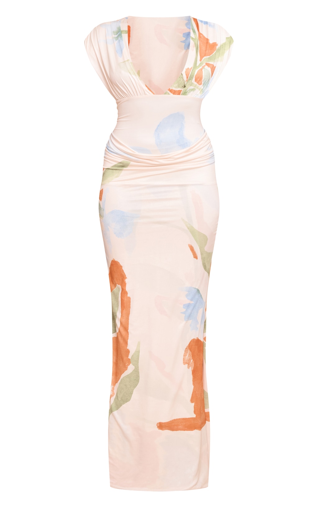 Cream Double Layer Shoulder Drape Waist Maxi Dress | Dresses | PLT USA