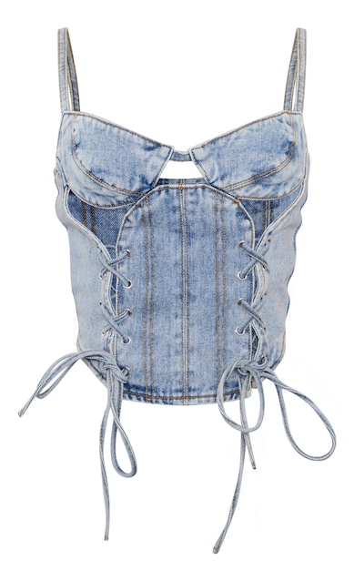 Petite Light Blue Wash Denim Lace Up Corset | Petite | PLT
