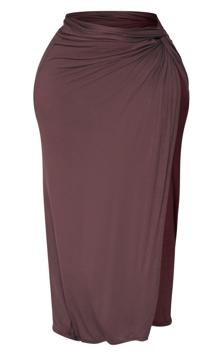 Plus Chocolate Jersey Thigh Split Midi Skirt | Plus Size ...