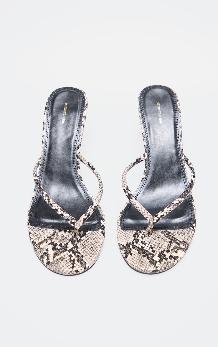 Snake Print PU Round Toe Thong Mid Heeled Mules | Footwear | PLT