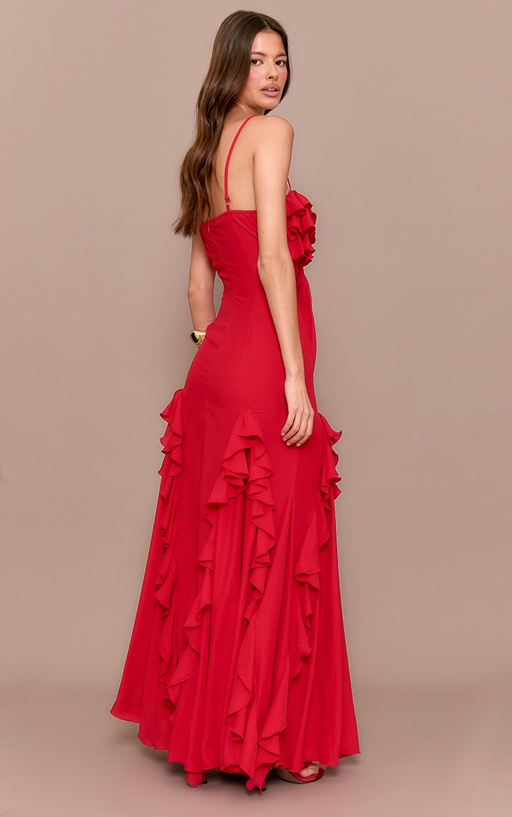 Red Frill Cup Detail Maxi Dress | Dresses | PLT