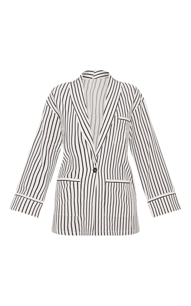 White Striped Satin Blazer | Coats & Jackets | PrettyLittleThing