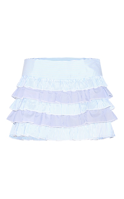 Blue Contrast Pinstripe Poplin Rara Mini Skirt | Bottoms | PLT