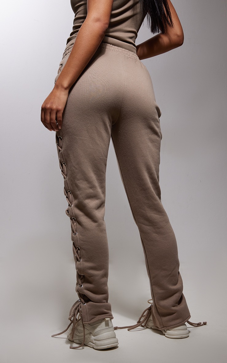 Taupe Lace Up Side Detail Oversized Sweatpants | Athleisure ...