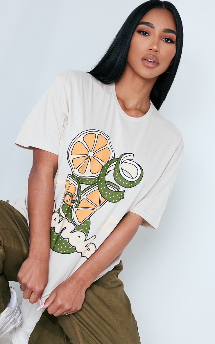 Stone Pomelo Print T Shirt | Tops | PrettyLittleThing USA