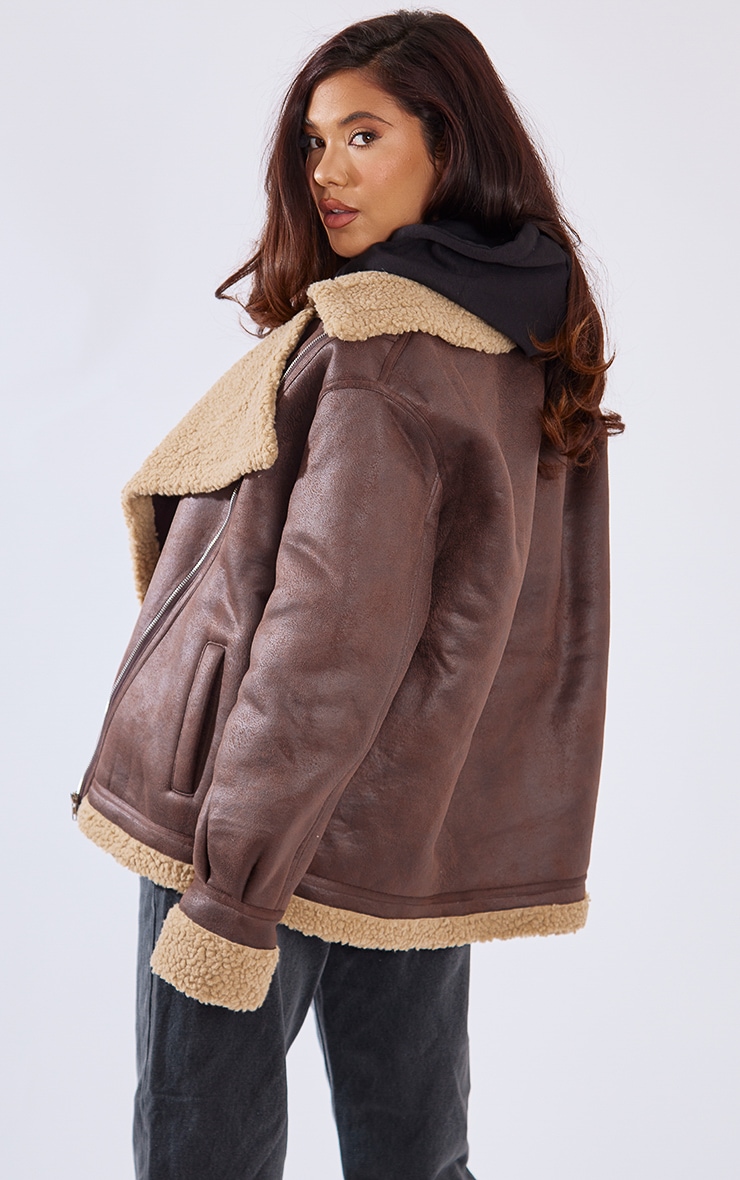 Brown Borg Lined Buckle Collar Oversized Aviator | Outerwear ...