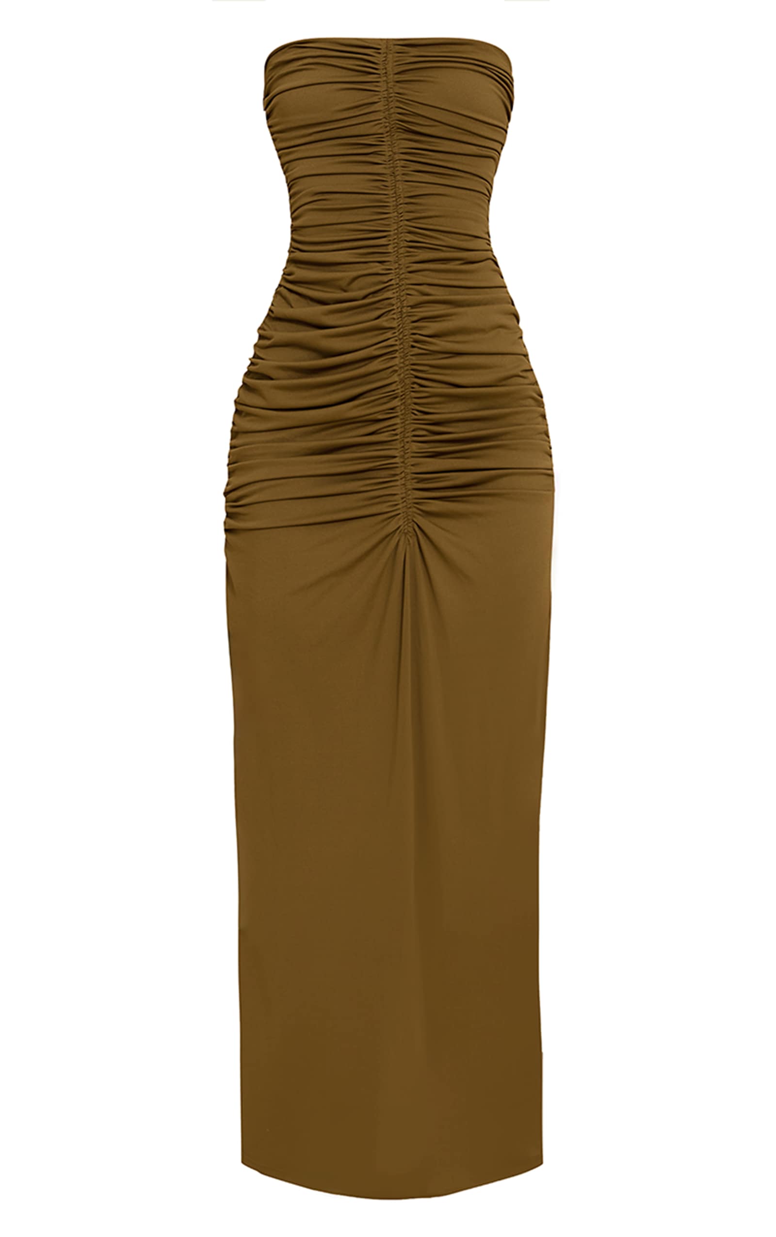 PLT Label Golden Olive Bandeau Fishtail Maxi Dress | Dresses | PLT USA