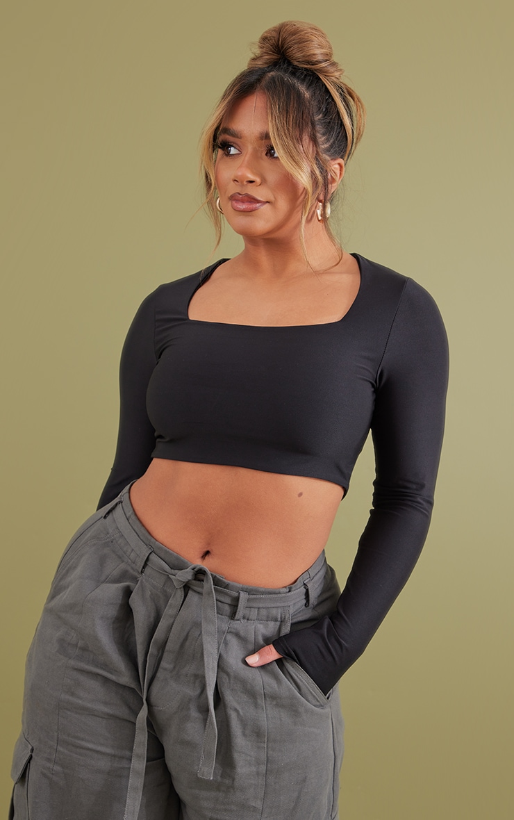 Shape Crop Top Moulant Noir À Manches Longues Et Col Carré | Shape ...
