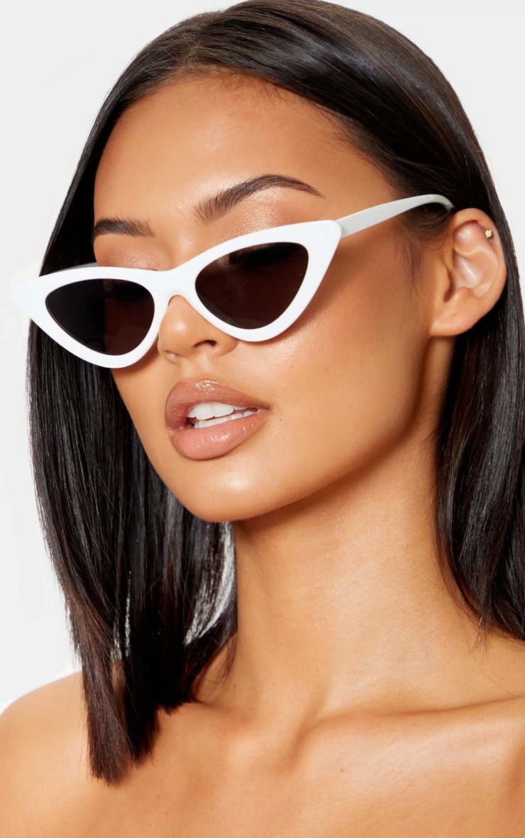 White Retro Cat Eye Sunglasses Accessories PrettyLittleThing AUS