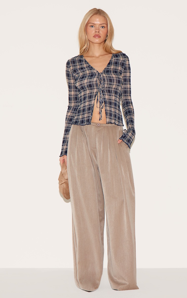 Blue Plisse Check Printed Blouse | Tops | PrettyLittleThing USA