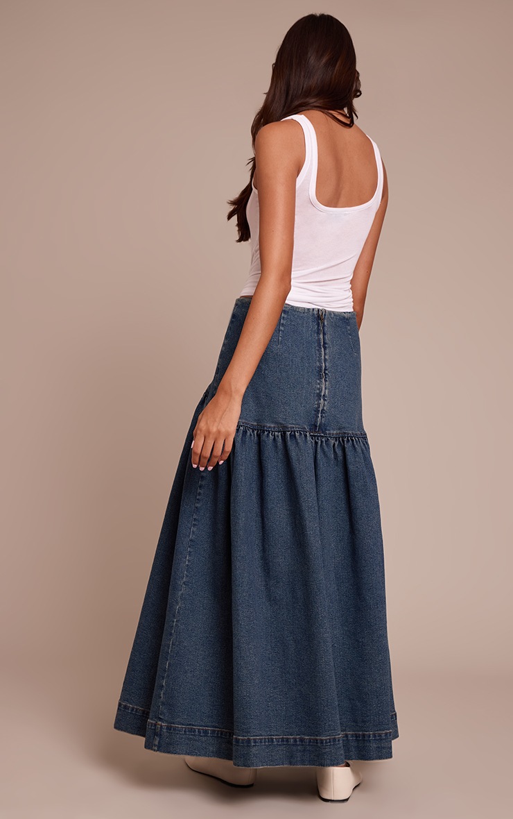 Vintage Denim Frill Detail Floaty Maxi Skirt | Denim | PrettyLittleThing CA