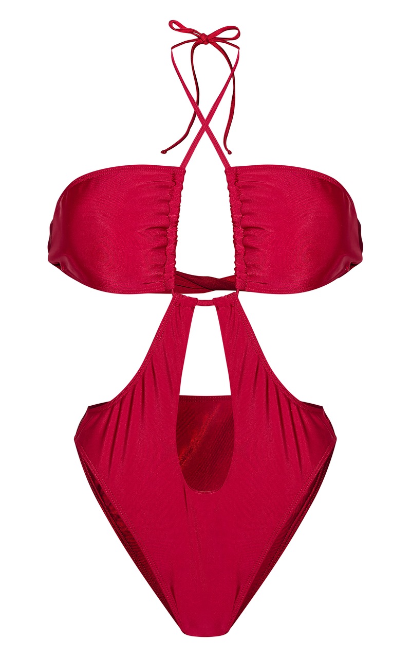Berry Red Cut Out Swimsuit | Swimwear | PrettyLittleThing