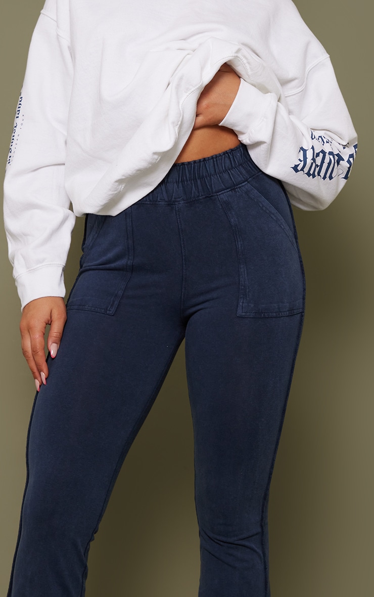 Blue Acid Washed Skinny Flare Trousers | PrettyLittleThing