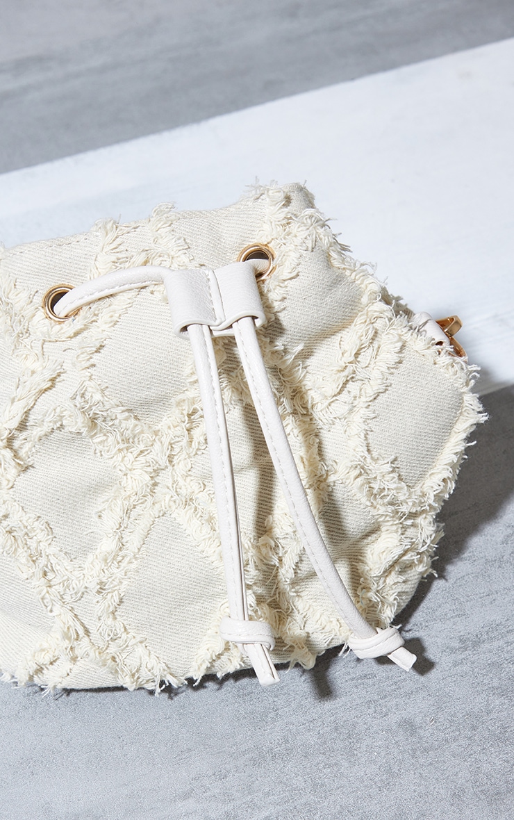 Cream Frayed Denim Drawstring Cross Body | Accessories | PLT