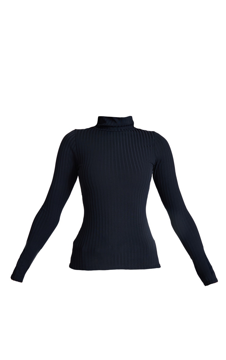 Black Rheta Ribbed Polo Neck Top | Tops | PrettyLittleThing USA
