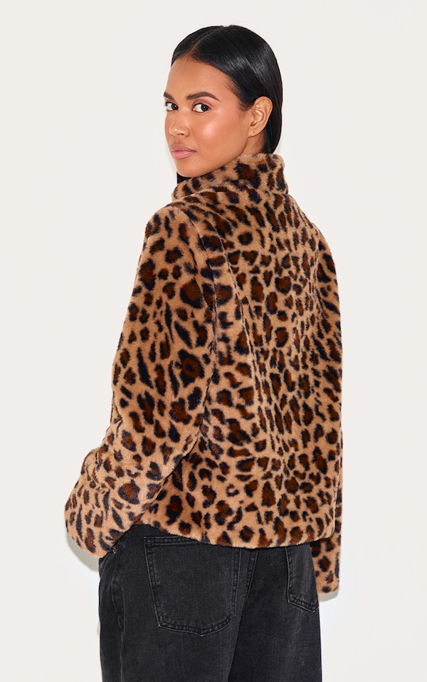 Brown Leopard Fleece Zip Up Jacket | Outerwear | PLT
