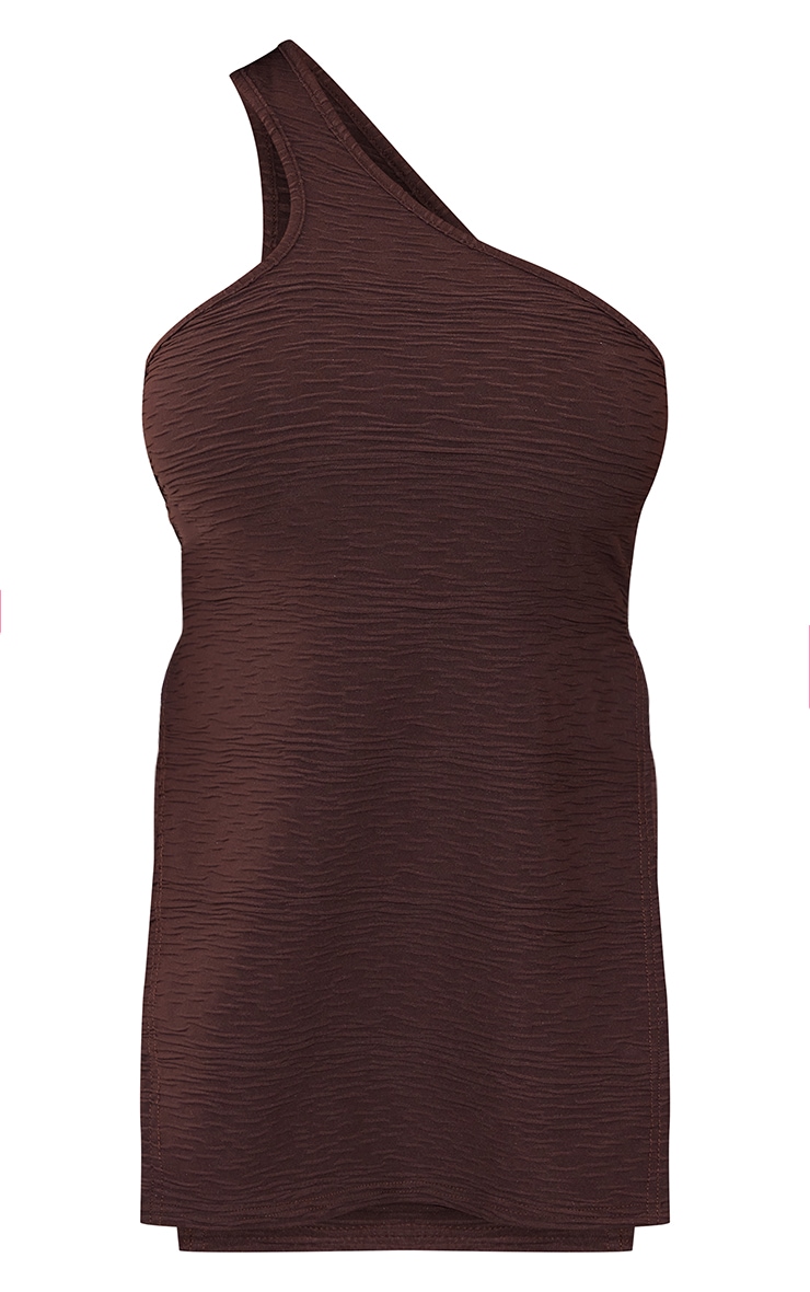 Shape Brown Textured One Shoulder Split Top | PrettyLittleThing USA