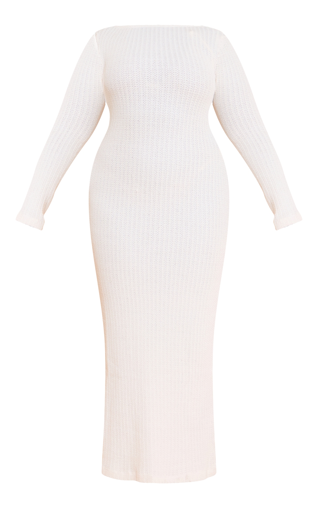 Plus Cream Textured Backless Boat Neck Maxi Dress | Plus Size | PLT USA