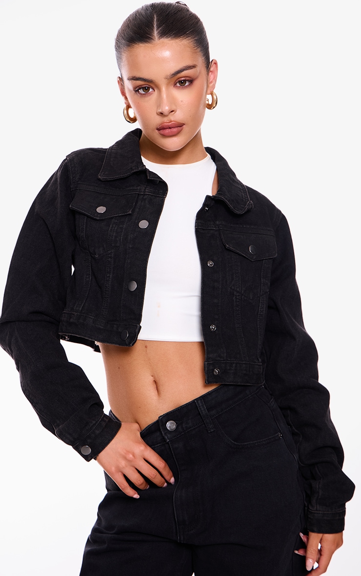 PLT Washed Black Cropped Denim Jacket | Denim | PrettyLittleThing