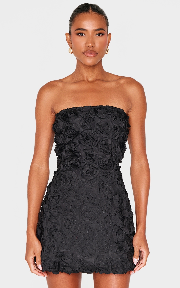 Black Floral Ruffle A-line Dress | Dresses | PrettyLittleThing