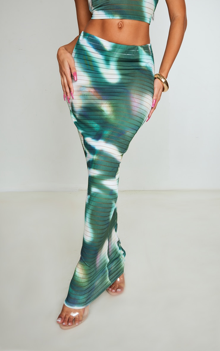 Green Sheer Textured Stripe Low Rise Maxi Skirt | PrettyLittleThing AUS