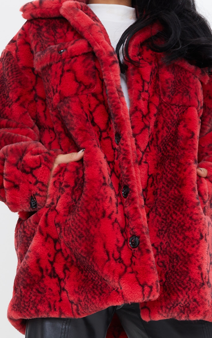 Red Snake Print Faux Fur Coat | Outerwear | PLT