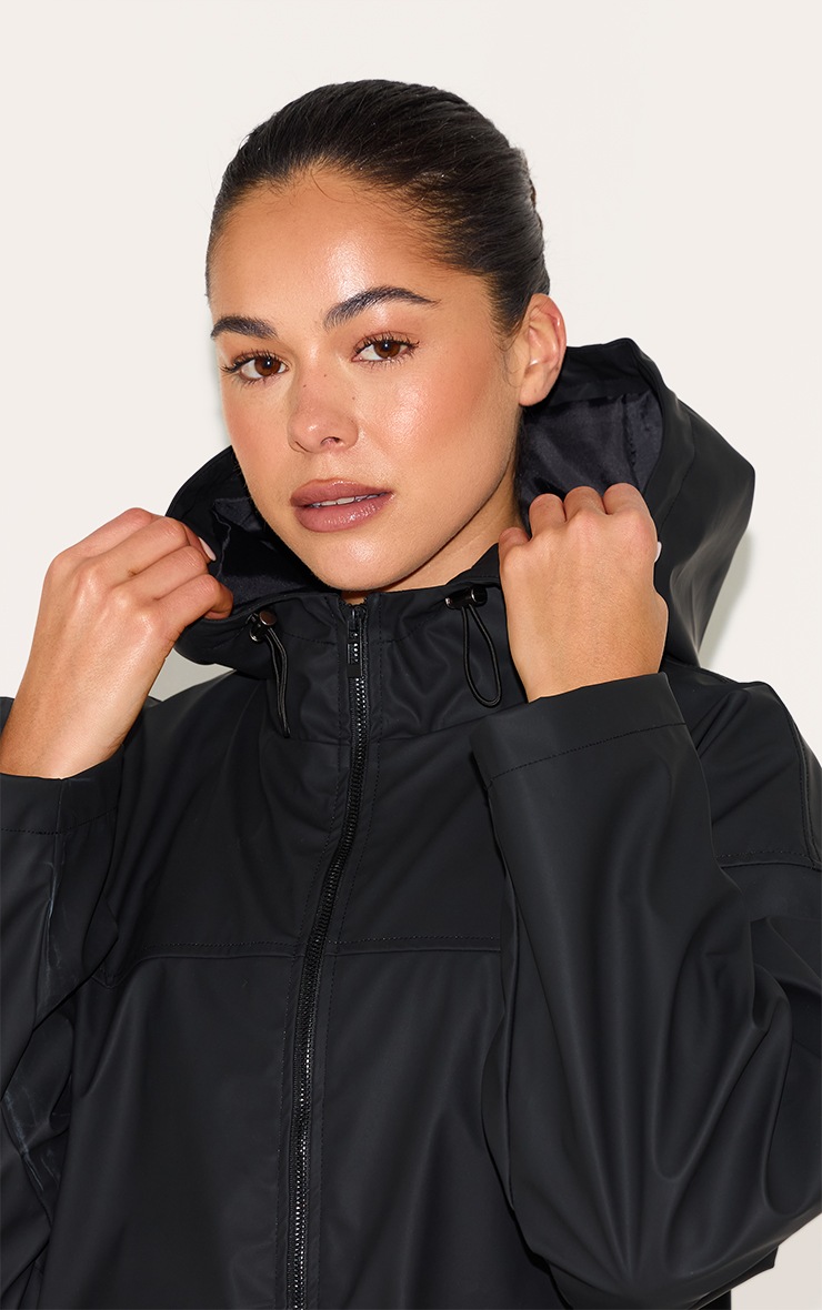 Black Rubberised Zip Up Jacket With Hood | Outerwear | PrettyLittleThing