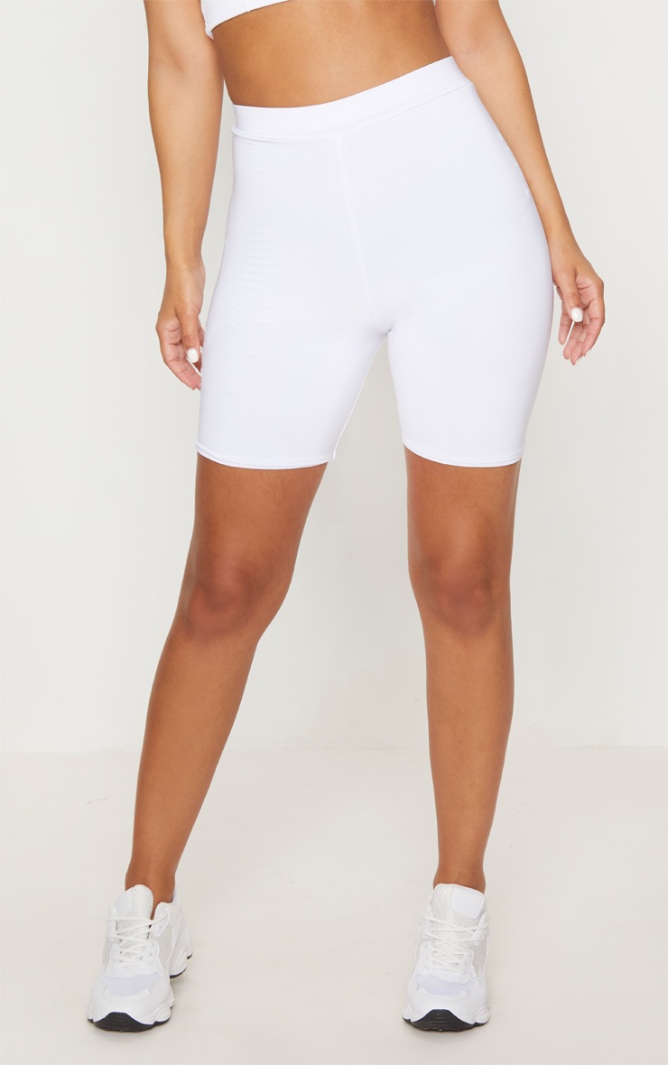 Petite White Slinky High Waist Cycling Shorts | PrettyLittleThing