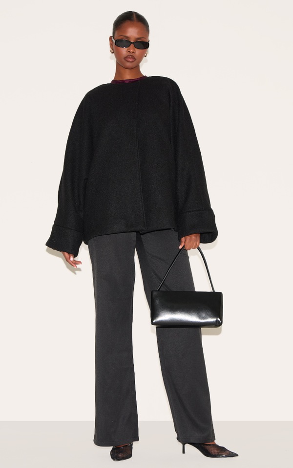 Black Wool Look Batwing Jacket | Outerwear | PrettyLittleThing